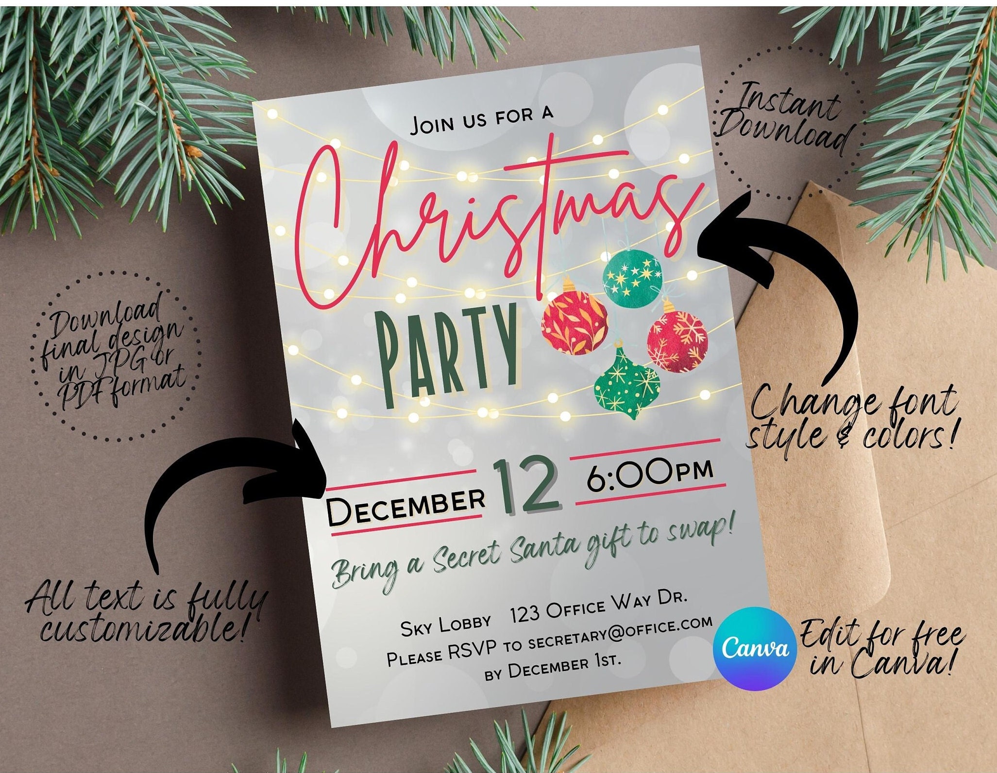 Gift Exchange Christmas Party Invitation Editable Digital Template ...