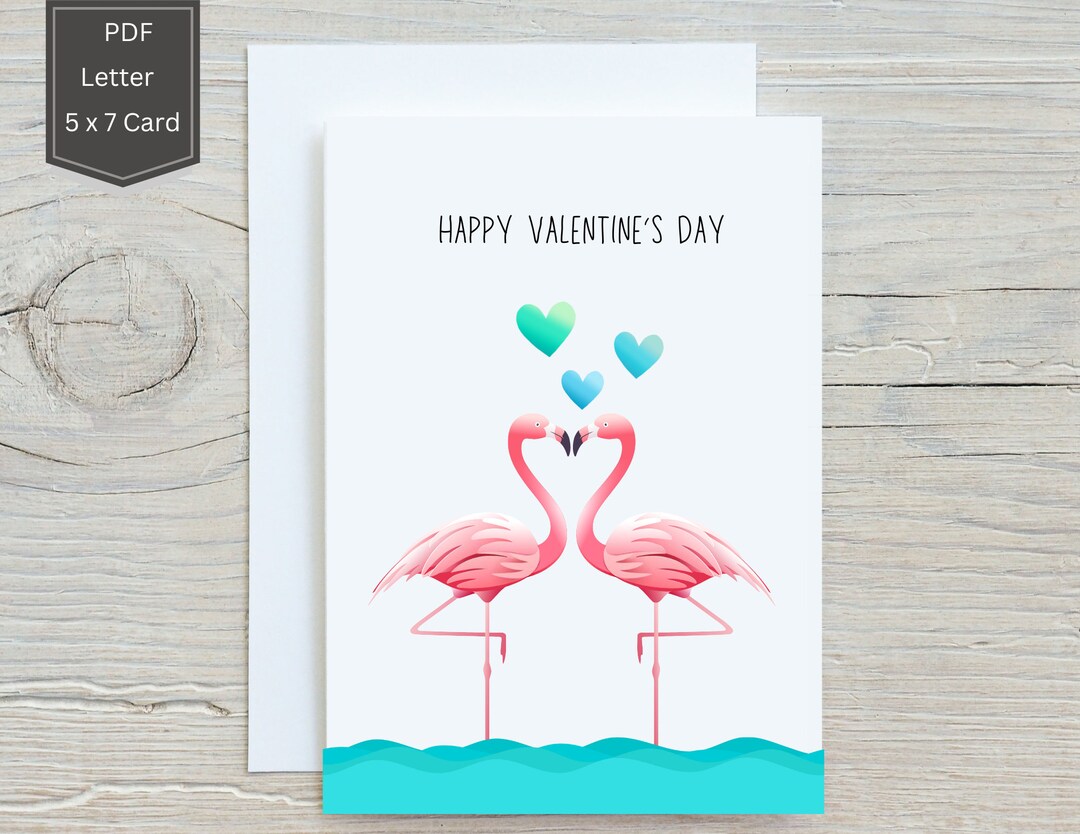 Printable Flamingo Valentine's Day Card, Digital Flamingo Valentine's ...