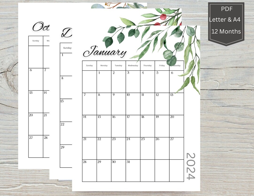2024 Calendar Printable 2024 Calendar Digital 2024 Calendar - Etsy UK