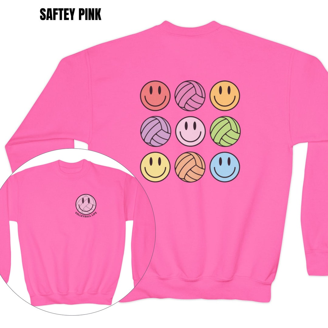 Youth Retro Volleyball Life Smiley Crewneck Sweatshirt, Volleyball ...