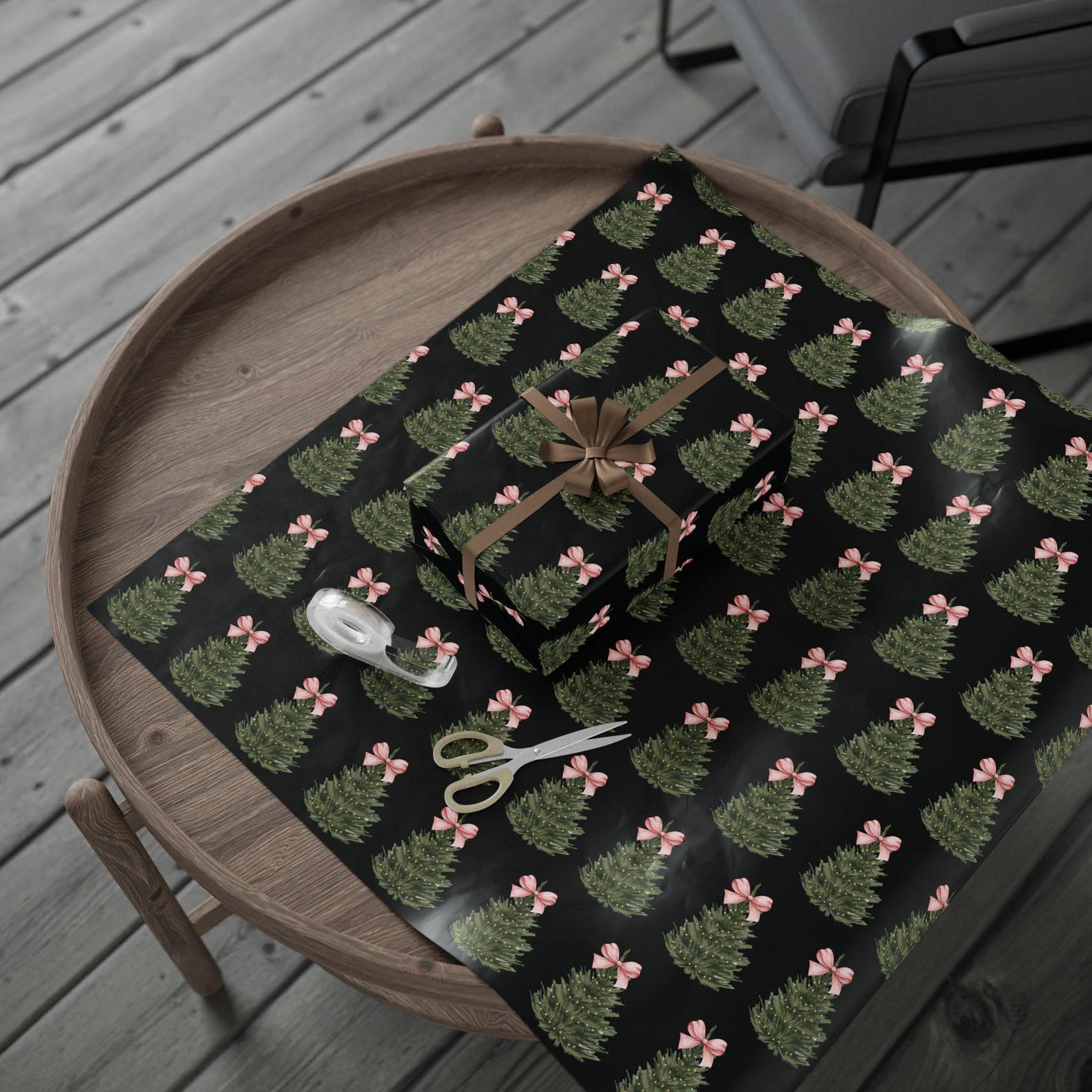 Coquette Christmas Tree Wrapping Paper, Christmas Gift Wrap Roll ...