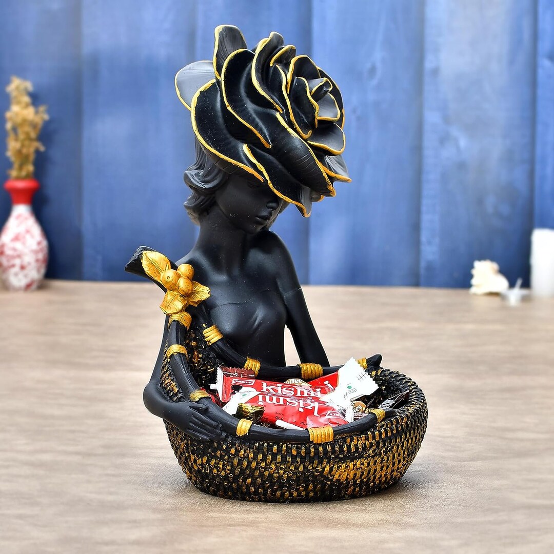 Decorative Black Lady With Basket Statue for Home Decor - Etsy