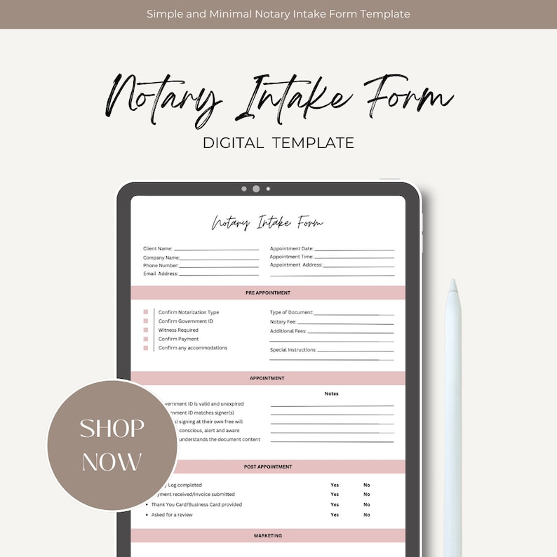 Notary Intake Form | Notary Forms | Appointment Checklist - Etsy