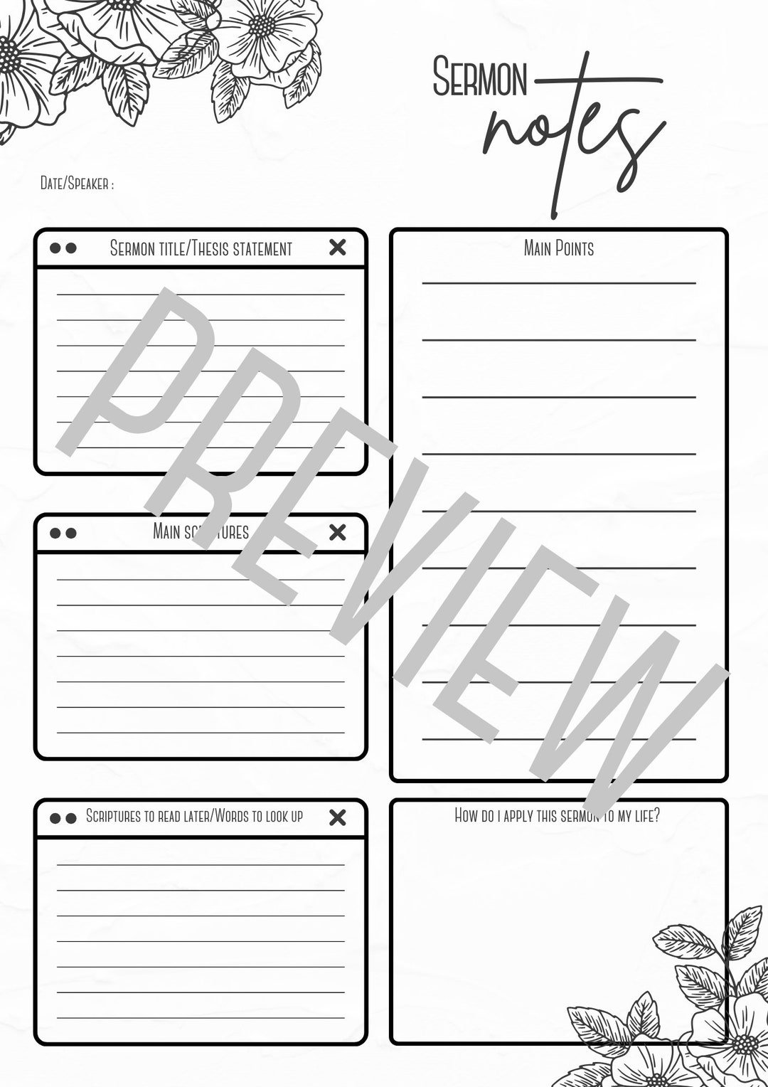 Floral Sermon Notes for Teens - Etsy