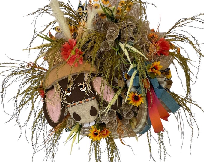 Handmade Donkey Wreath With Sunflowers and Burlap Bow, Farmhouse Front ...