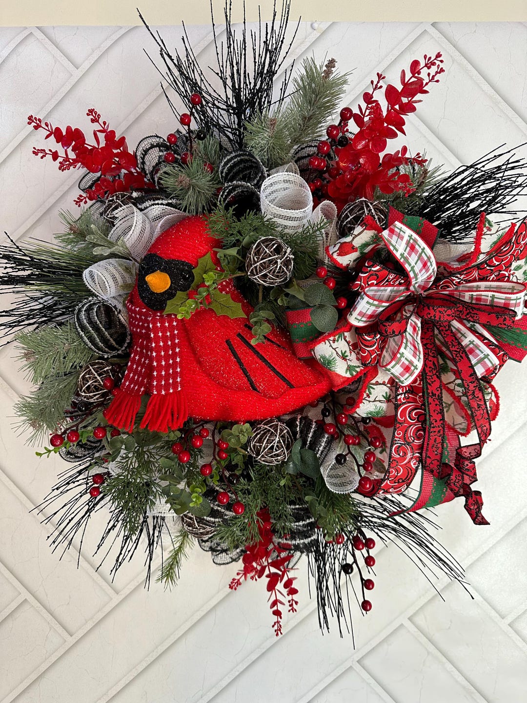 Cardinal Winter Wreath – Christmas & Memorial Door Decor - Etsy
