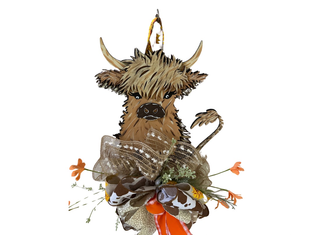 Highland Cow Mailbox Decor With Floral Bow - Rustic Outdoor Charm - Etsy