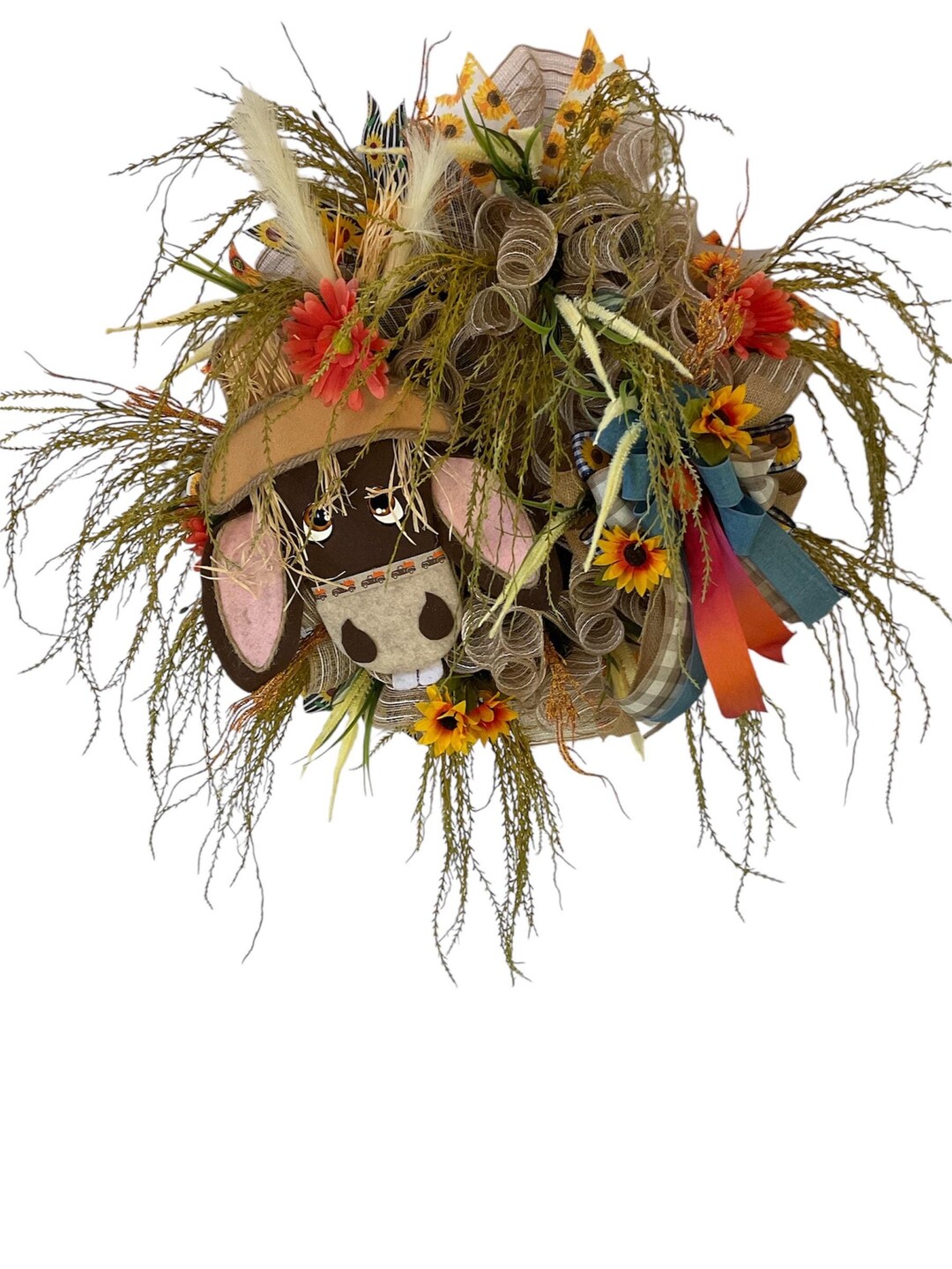 Handmade Donkey Wreath With Sunflowers and Burlap Bow, Farmhouse Front ...