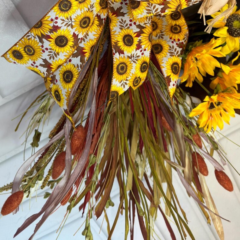 Scarecrow Grapevine Fall Swag With Sunflowers and Bow, Rustic Autumn ...