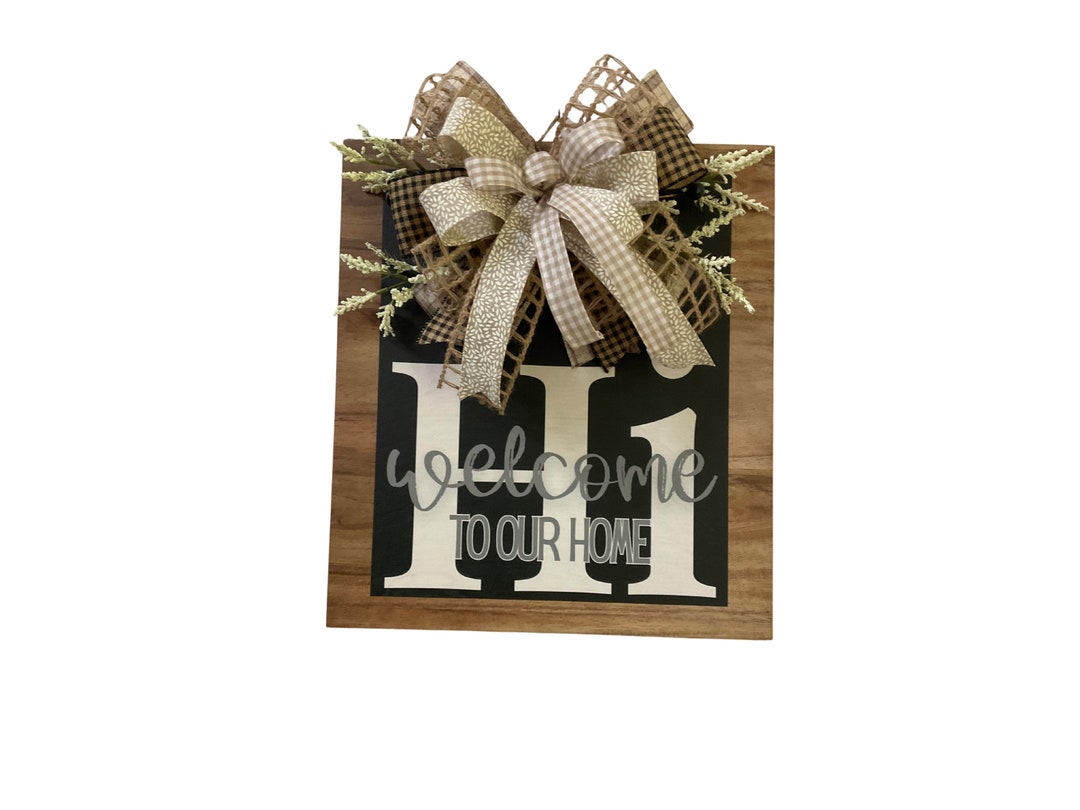 Rustic Welcome Sign With Bow - Handmade Wood Decor, Burlap Ribbon ...