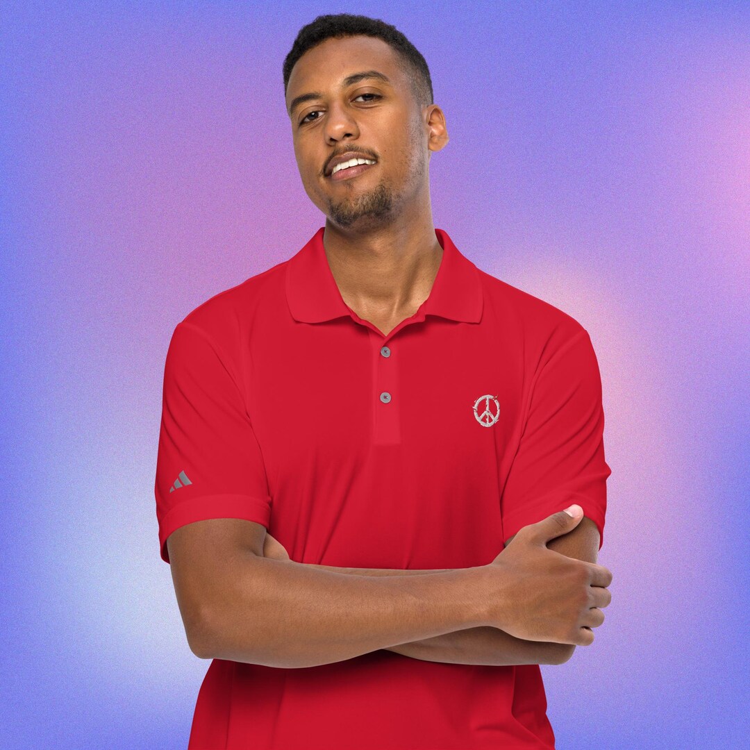 Polo Shirt - Embroidered Peace Sign (white) - Etsy