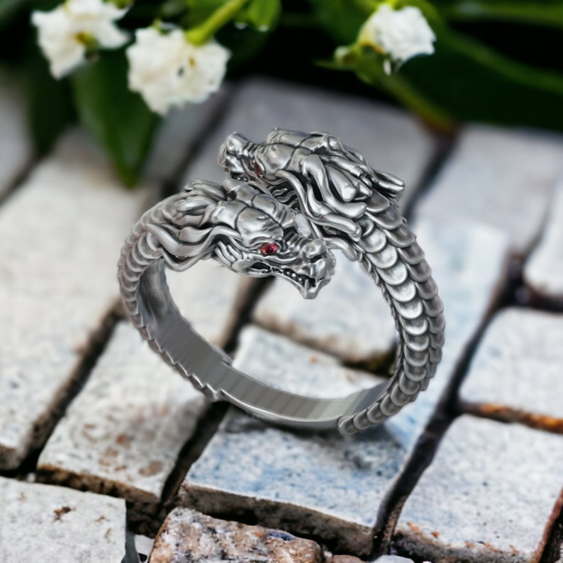925 Silver Adjustable Chinese Dragon Ring Unique Unisex - Etsy