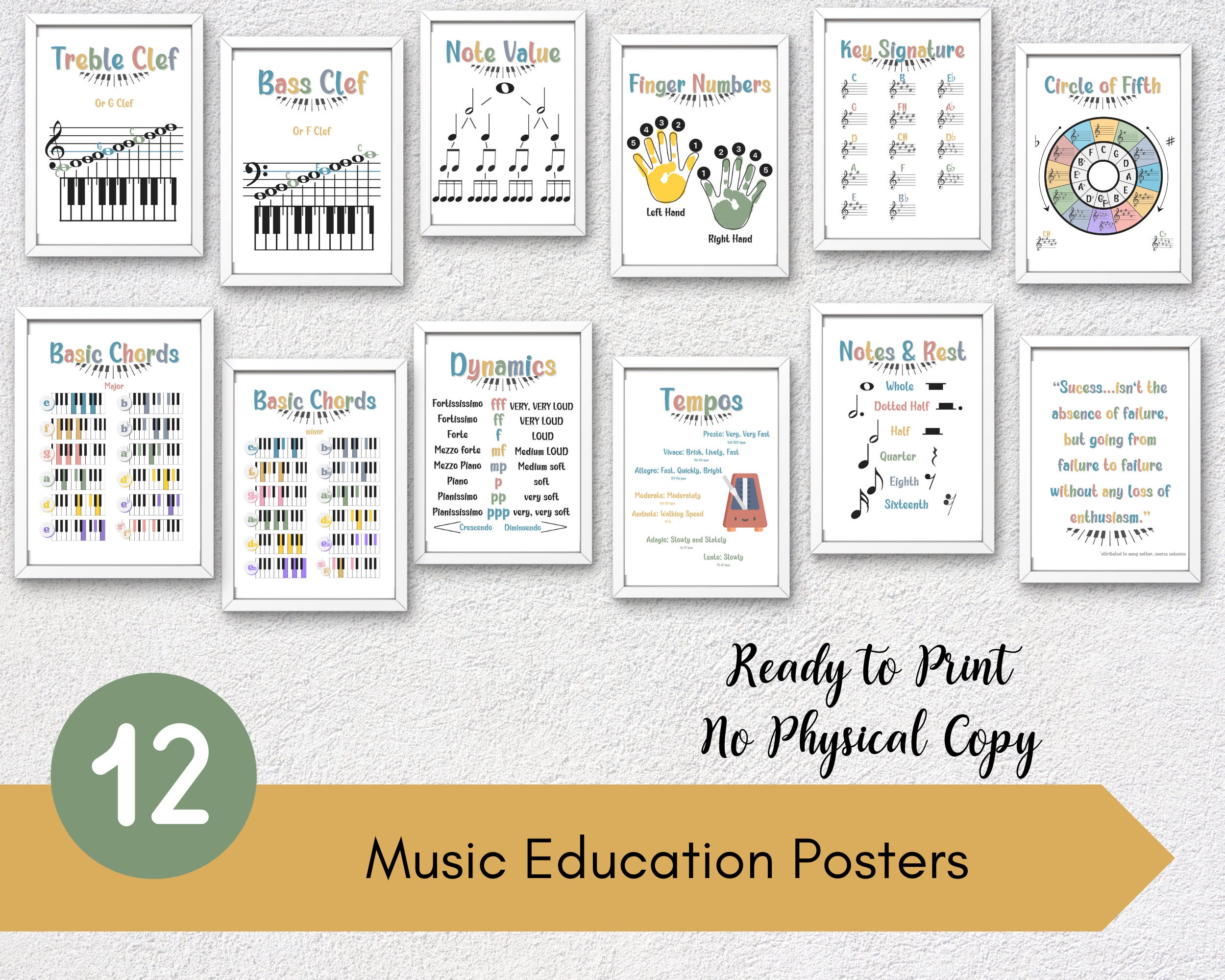 Set of 12 Music Education Posters, Music Theory Posters, Montessori ...