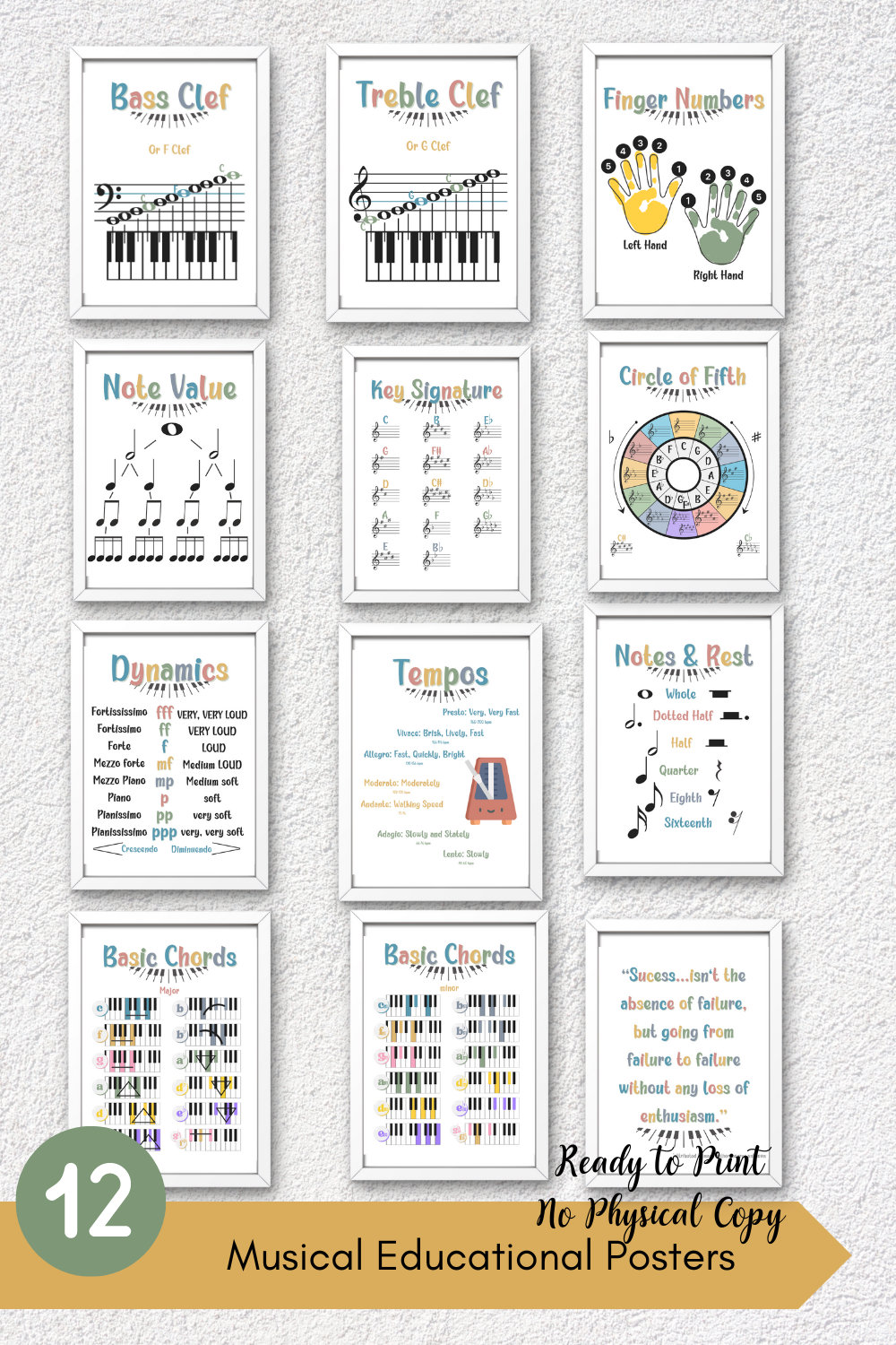 Set of 12 Music Education Posters, Music Theory Posters, Montessori ...