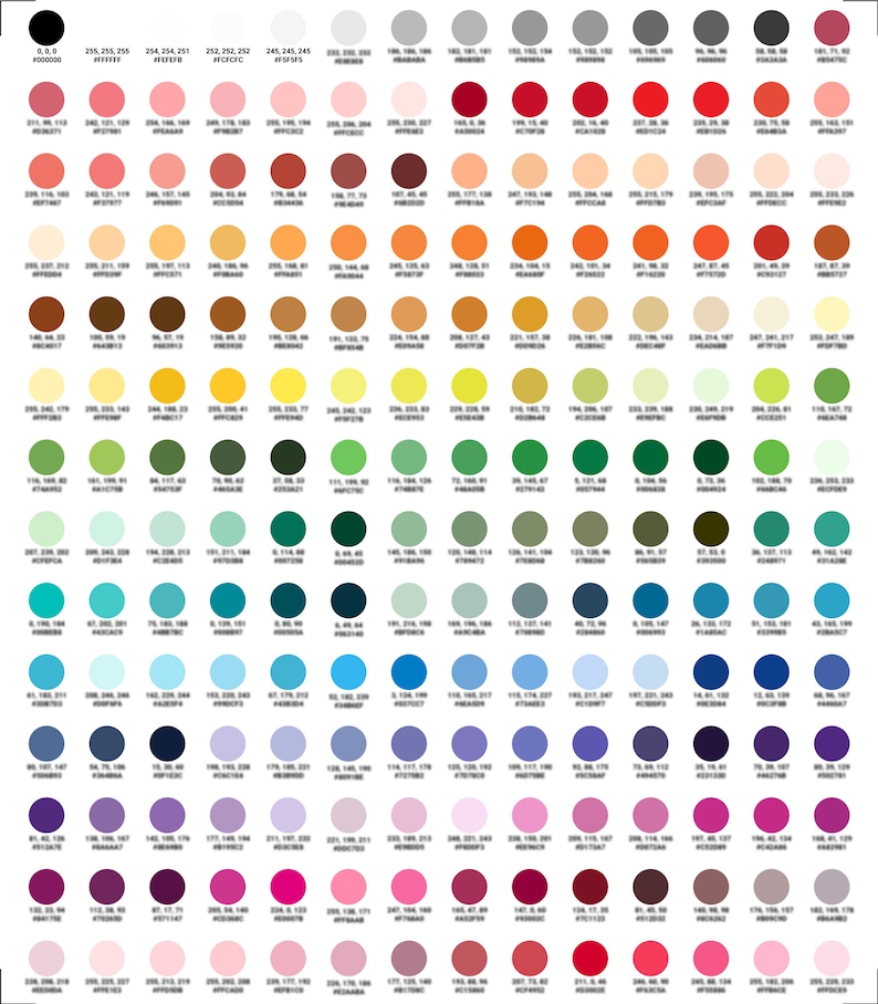 DTG Color Swatch Chart - Printify, Printful Palettes (PDF Digital Print ...