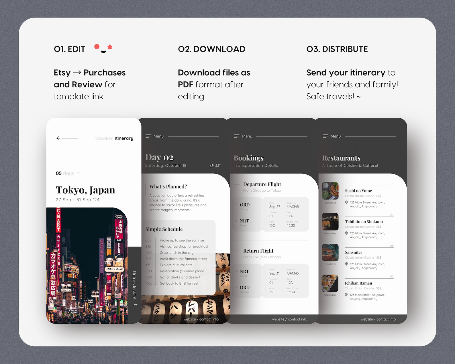 Canva Mobile Itinerary DIY Template (tokyo, Japan Cover) | Editable ...