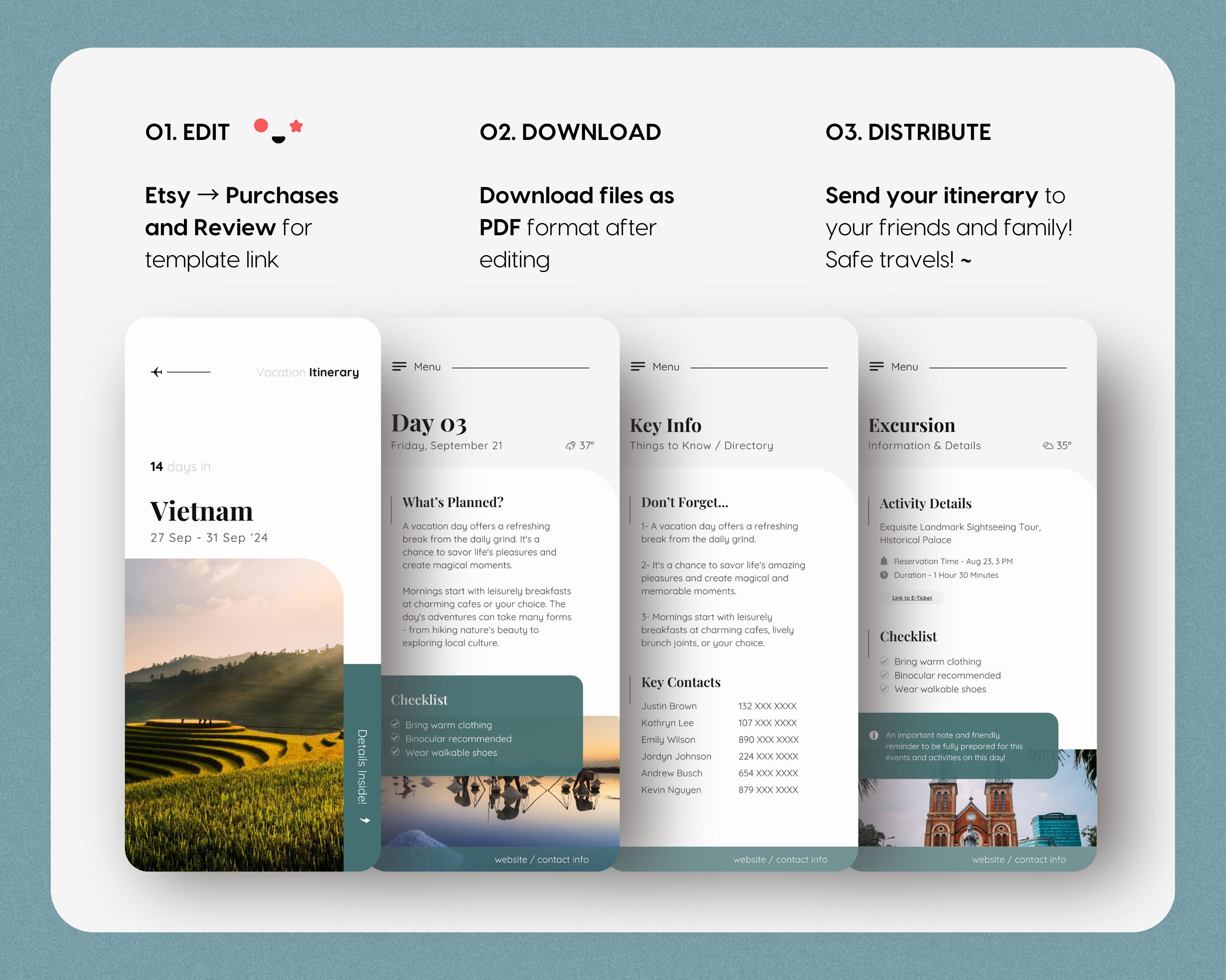 Canva Mobile Itinerary DIY Template (saigon, Vietnam Cover) | Mobile ...