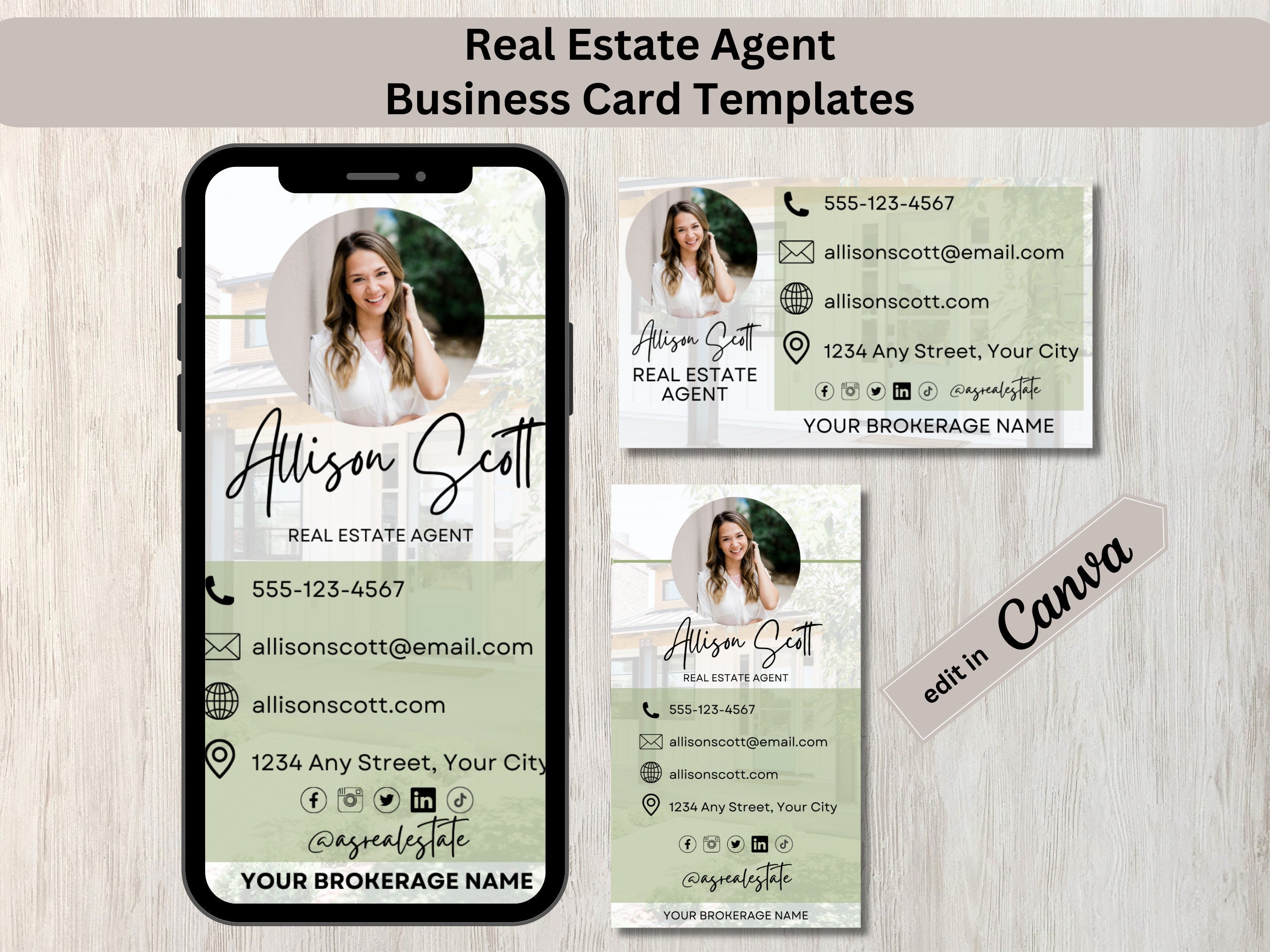 Modern Realtor Business Card Template Bundle - Customizable Real Estate ...