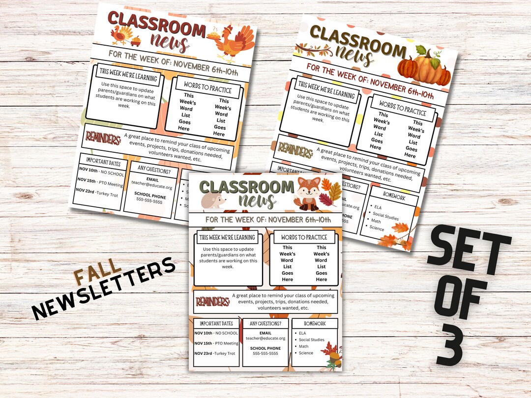 Fall Class Newsletter Template - Classroom Newsletter - Editable ...