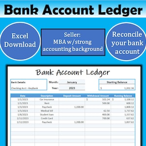 Bank Account Ledger Bank Reconciliation Excel Spreadsheet Financial ...