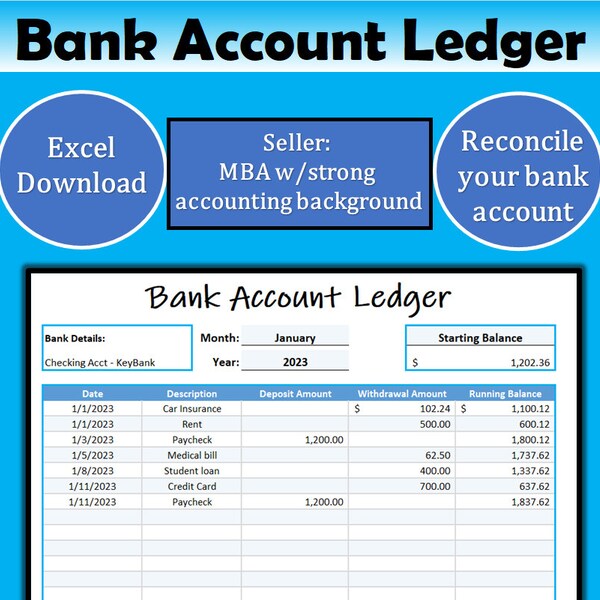 Bank Account Ledger Bank Reconciliation PDF Financial Planning Tool ...