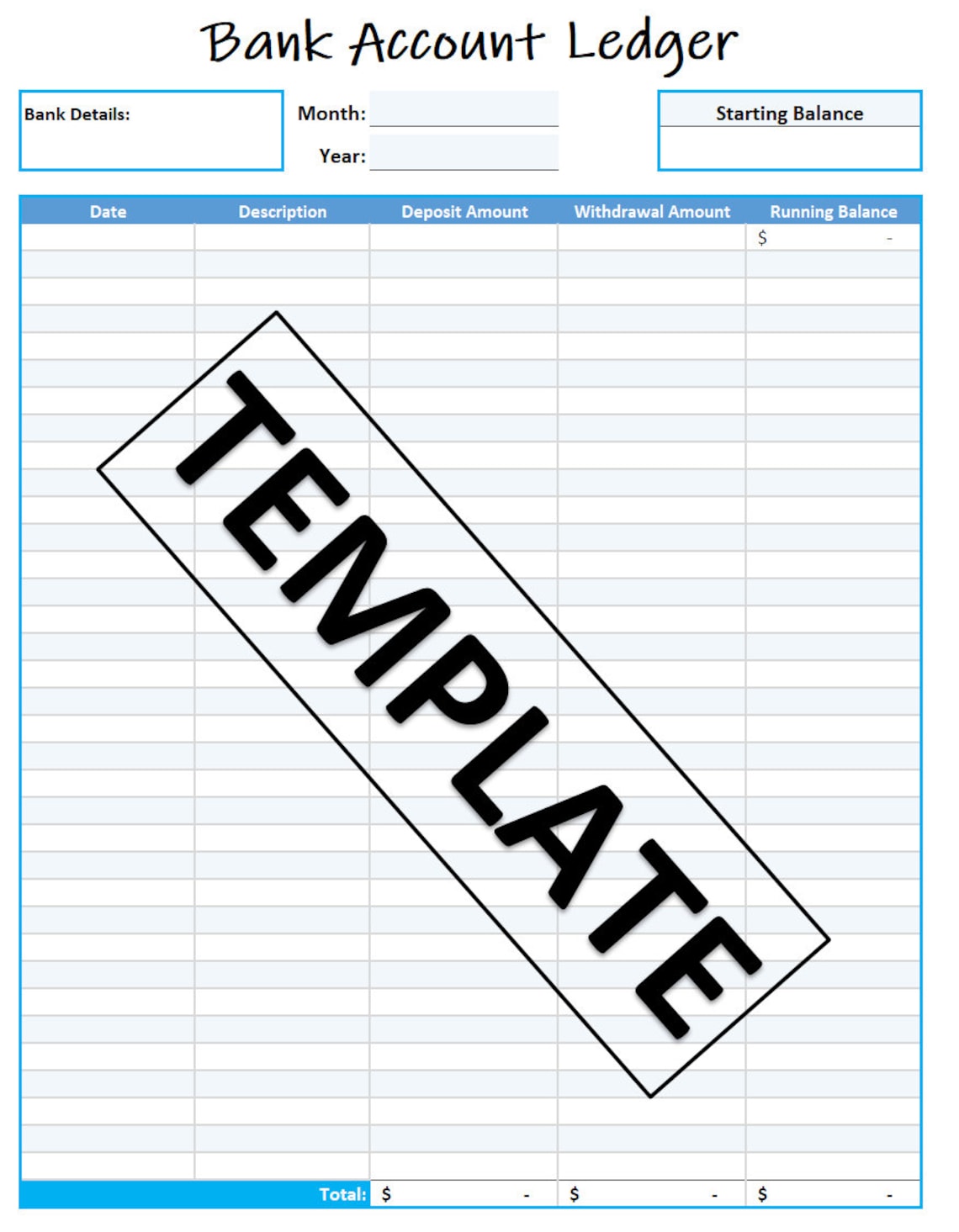 Bank Account Ledger Bank Reconciliation Excel Spreadsheet Financial ...