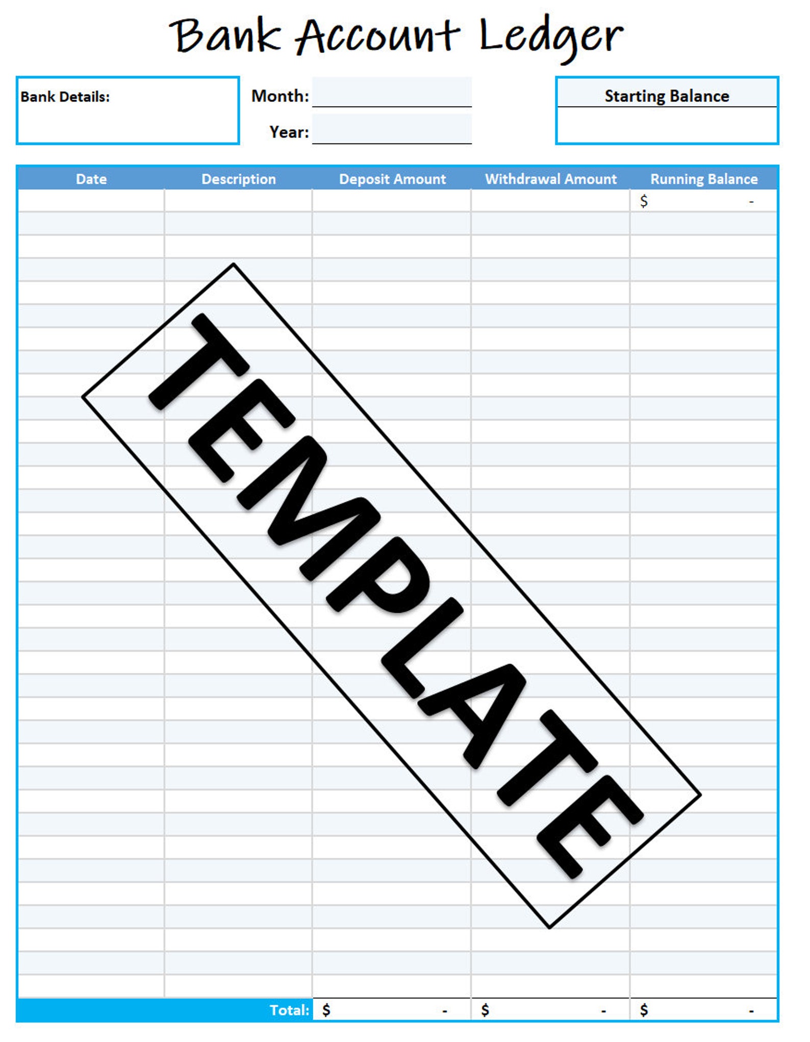Bank Account Ledger Bank Reconciliation Excel Spreadsheet Financial ...