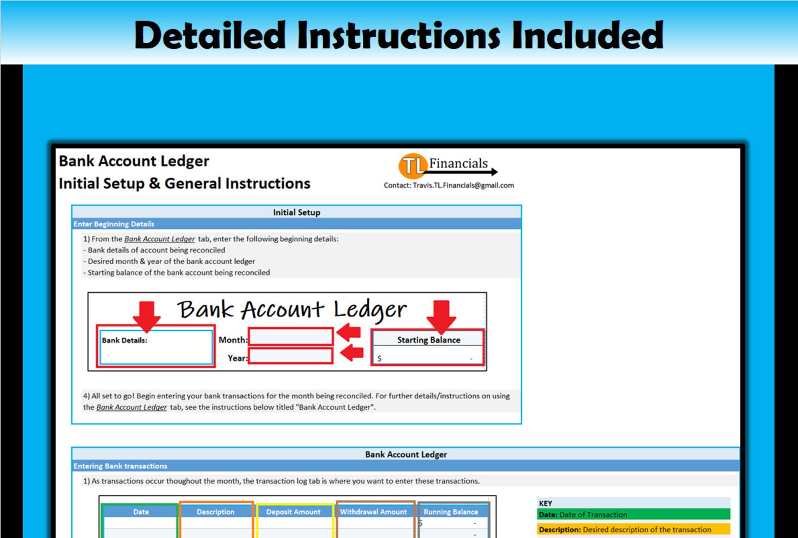 Bank Account Ledger Bank Reconciliation Excel Spreadsheet Financial ...