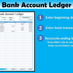 Bank Account Ledger Bank Reconciliation Excel Spreadsheet Financial ...