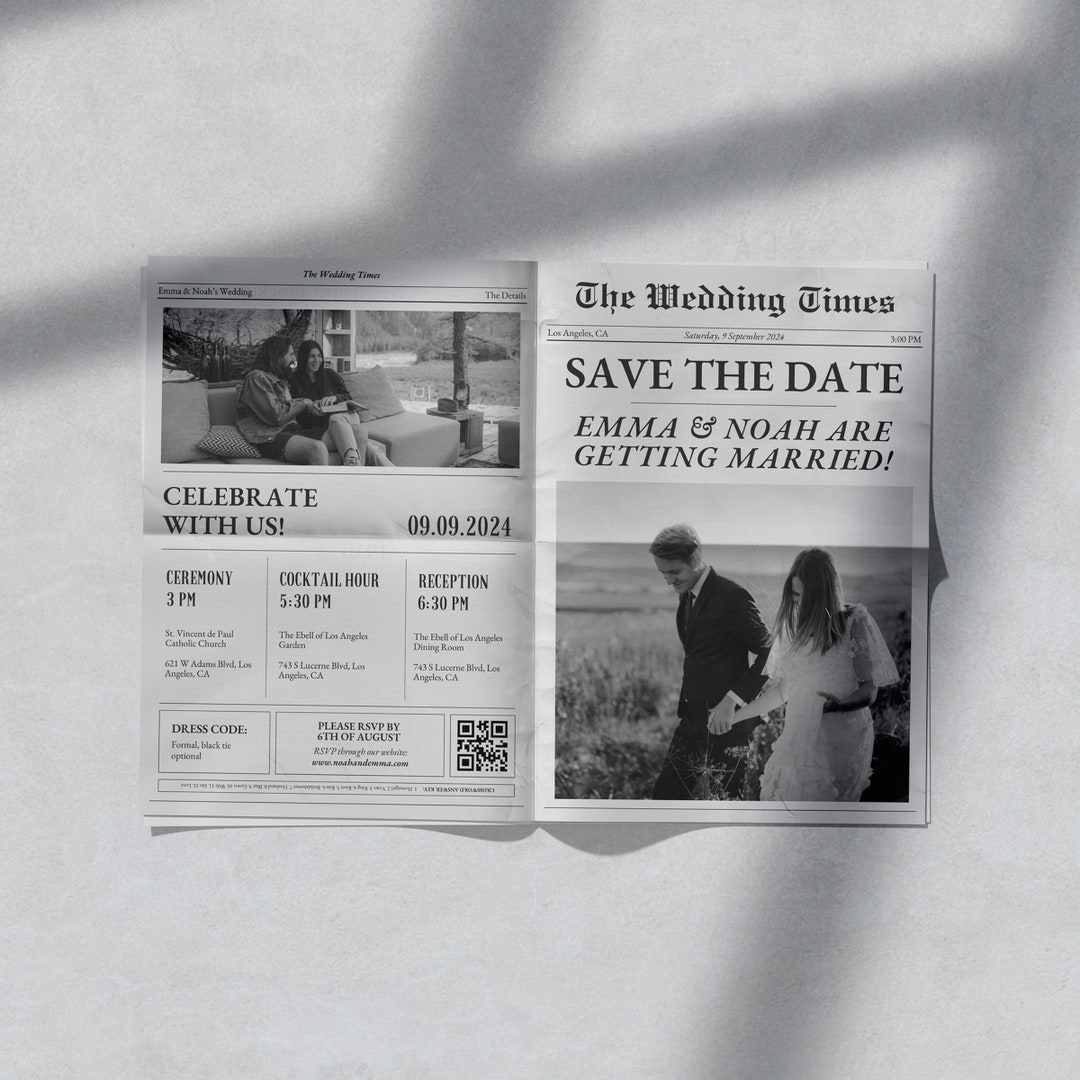 Save the Date Wedding Newspaper Folded Wedding Newspaper - Etsy