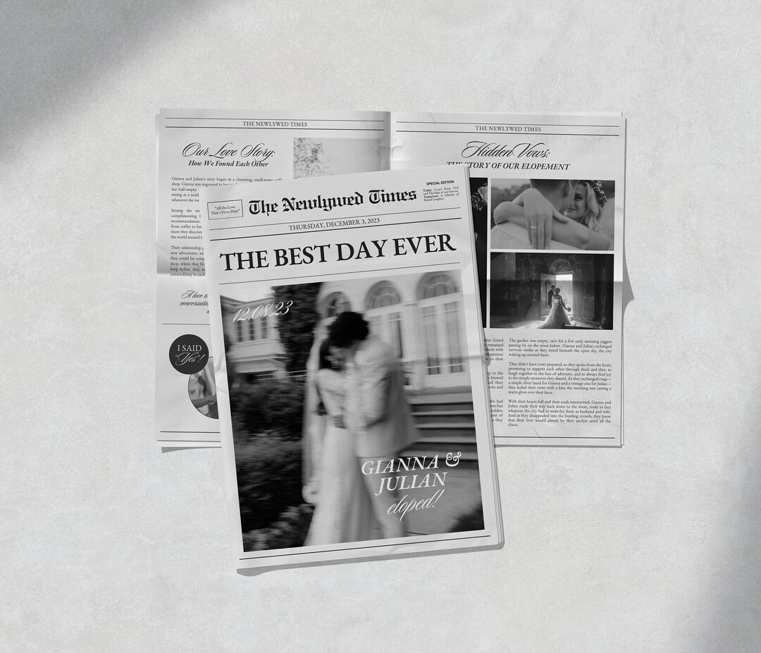 Elopement Wedding Announcement Newspaper Template, Printable We Eloped ...