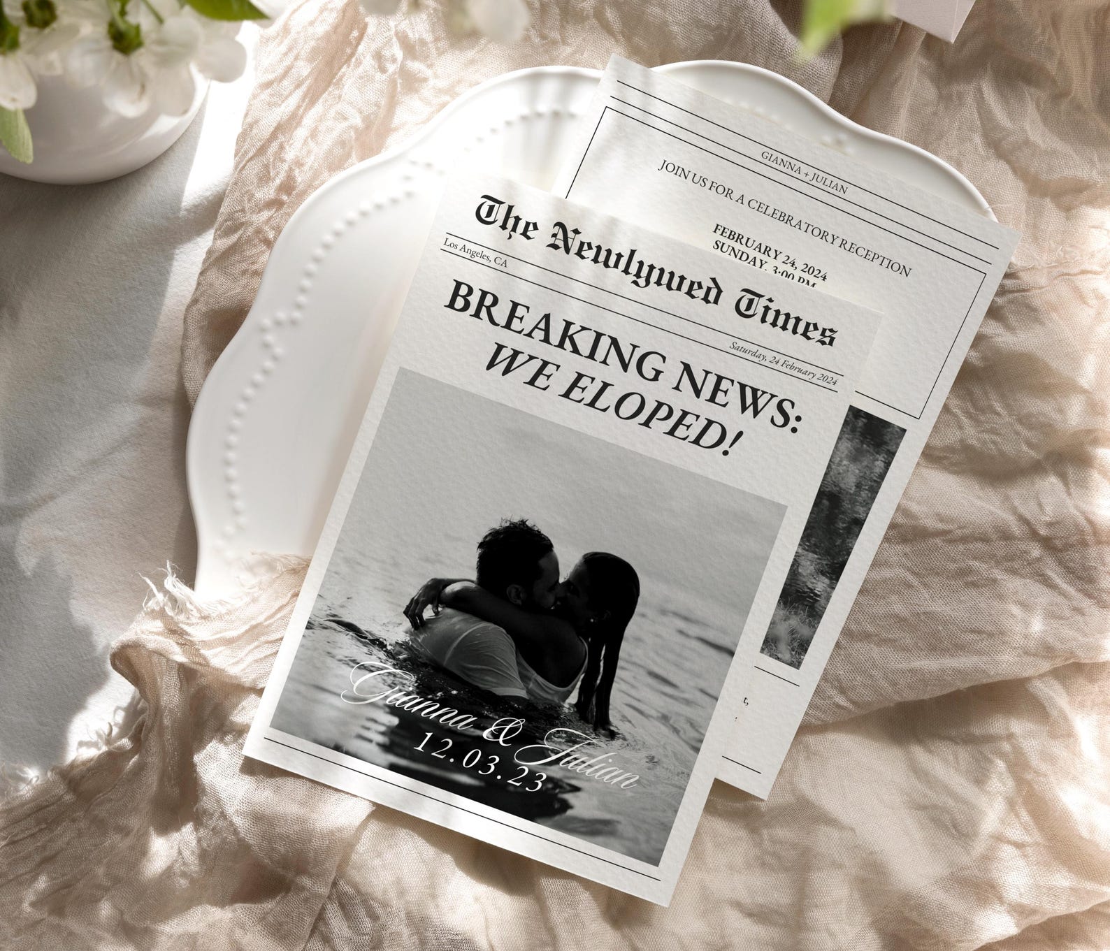 Newspaper Card Wedding Elopement Announcement Template, Printable ...
