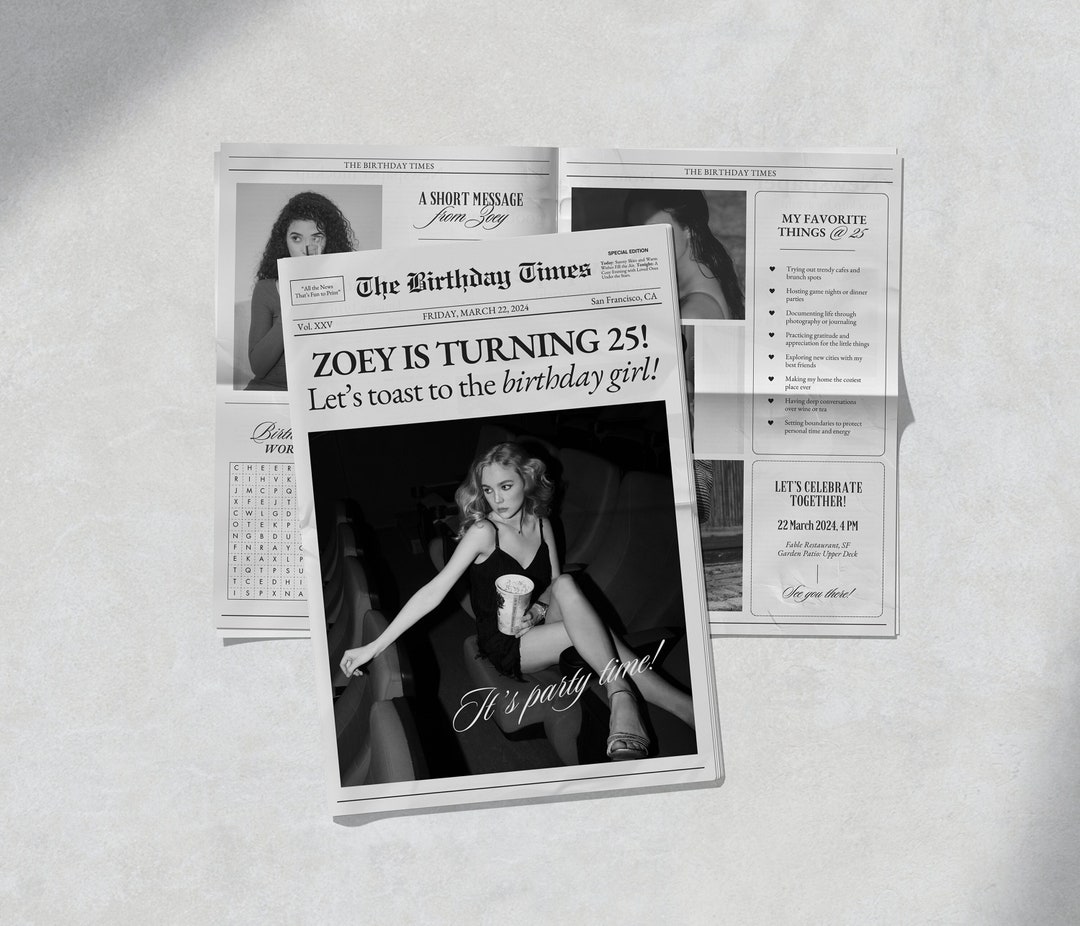Large Birthday Newspaper Template, Customizable Newspaper Prop for ...