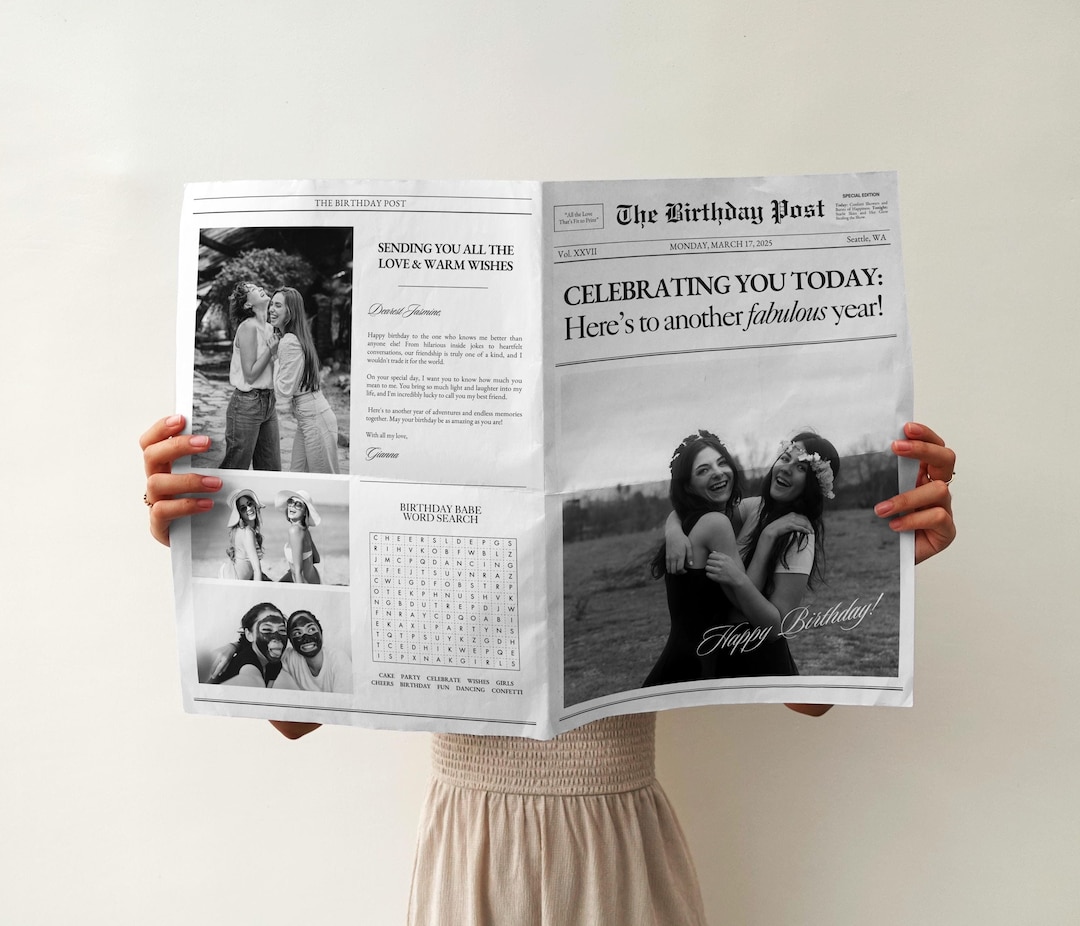 Birthday Gift Newspaper Flower Bouquet Wrap Template, Printable ...