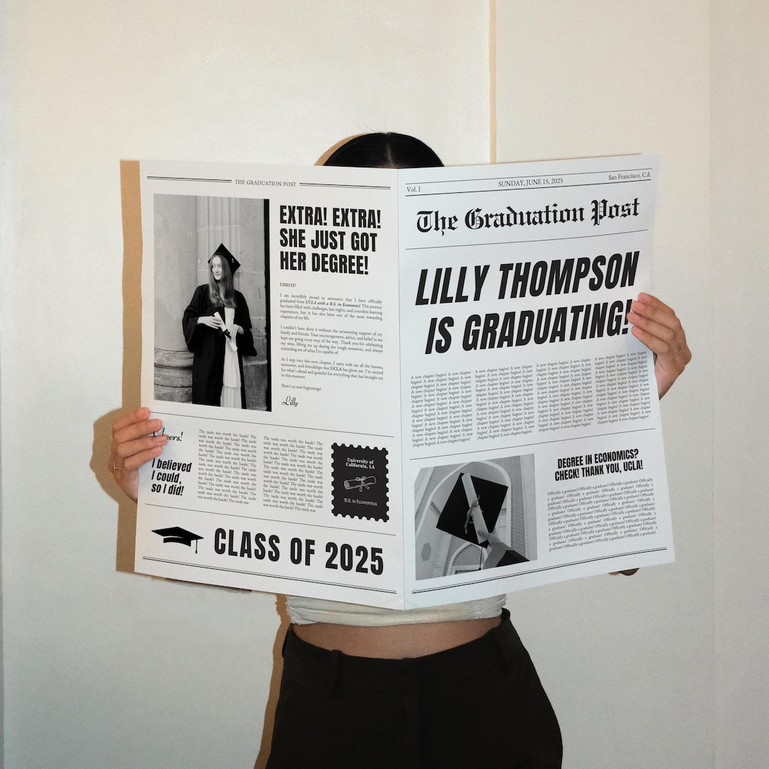 Newspaper Graduation Announcement Template, Custom Printable Newspaper ...