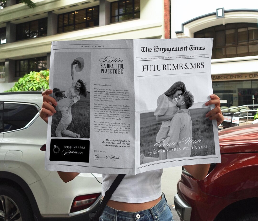 Wedding Engagement Newspaper Template, Large Printable Newspaper ...