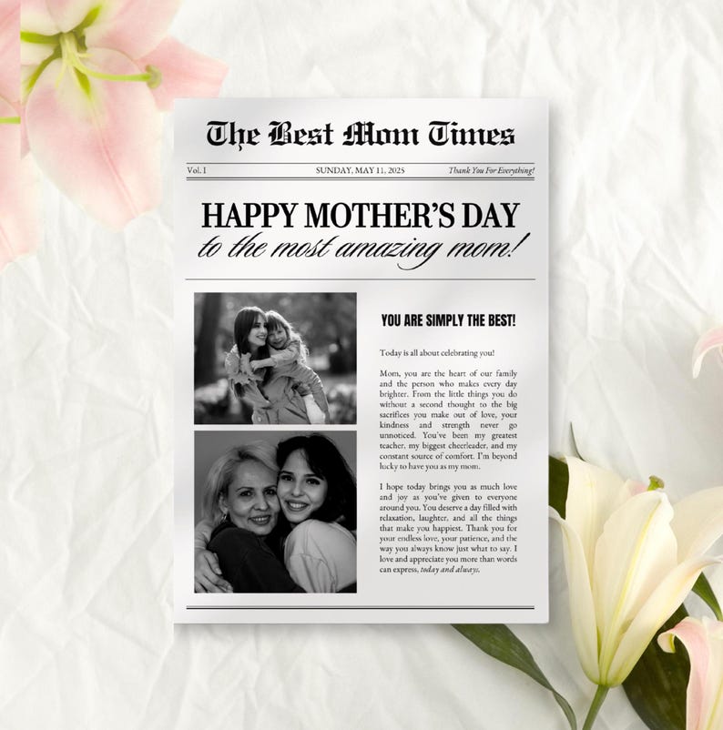Mother's Day Newspaper Greeting Card Template, Printable Newspaper ...