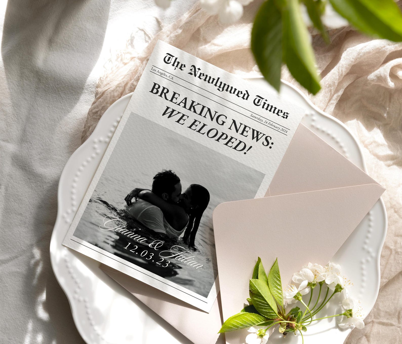 Newspaper Card Wedding Elopement Announcement Template, Printable ...