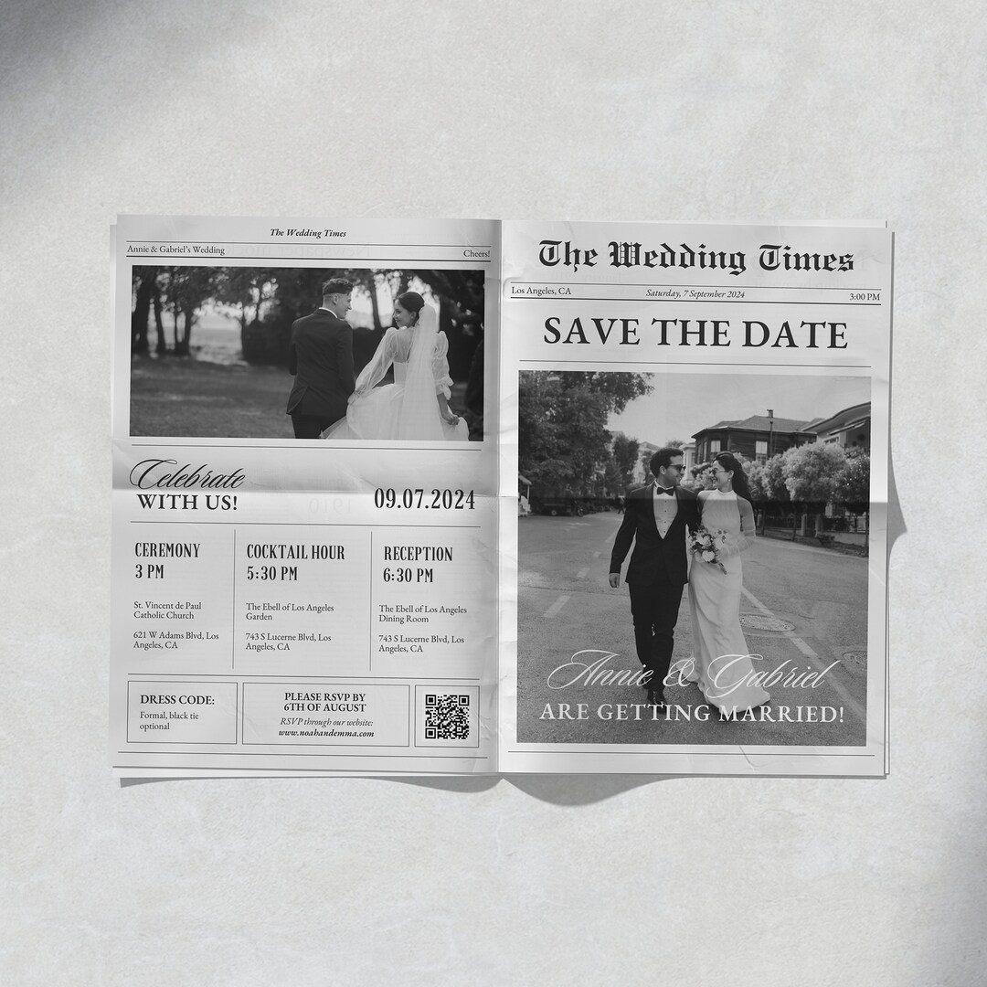 Save the Date Wedding Invitation Newspaper Template, Folded Newspaper ...