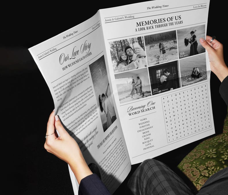 Save the Date Wedding Newspaper Template, Folded Newspaper Program ...