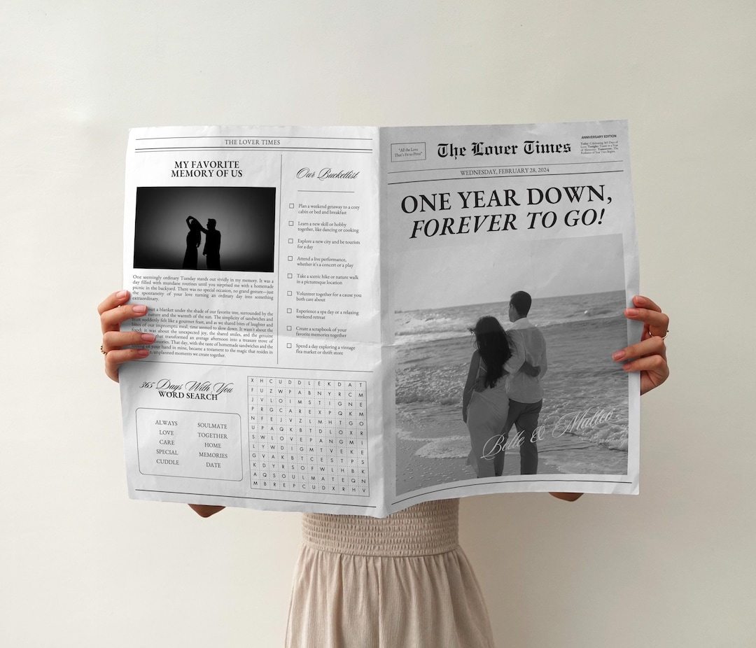 Couple Anniversary Newspaper Template, 1 Year Anniversary Gift for ...