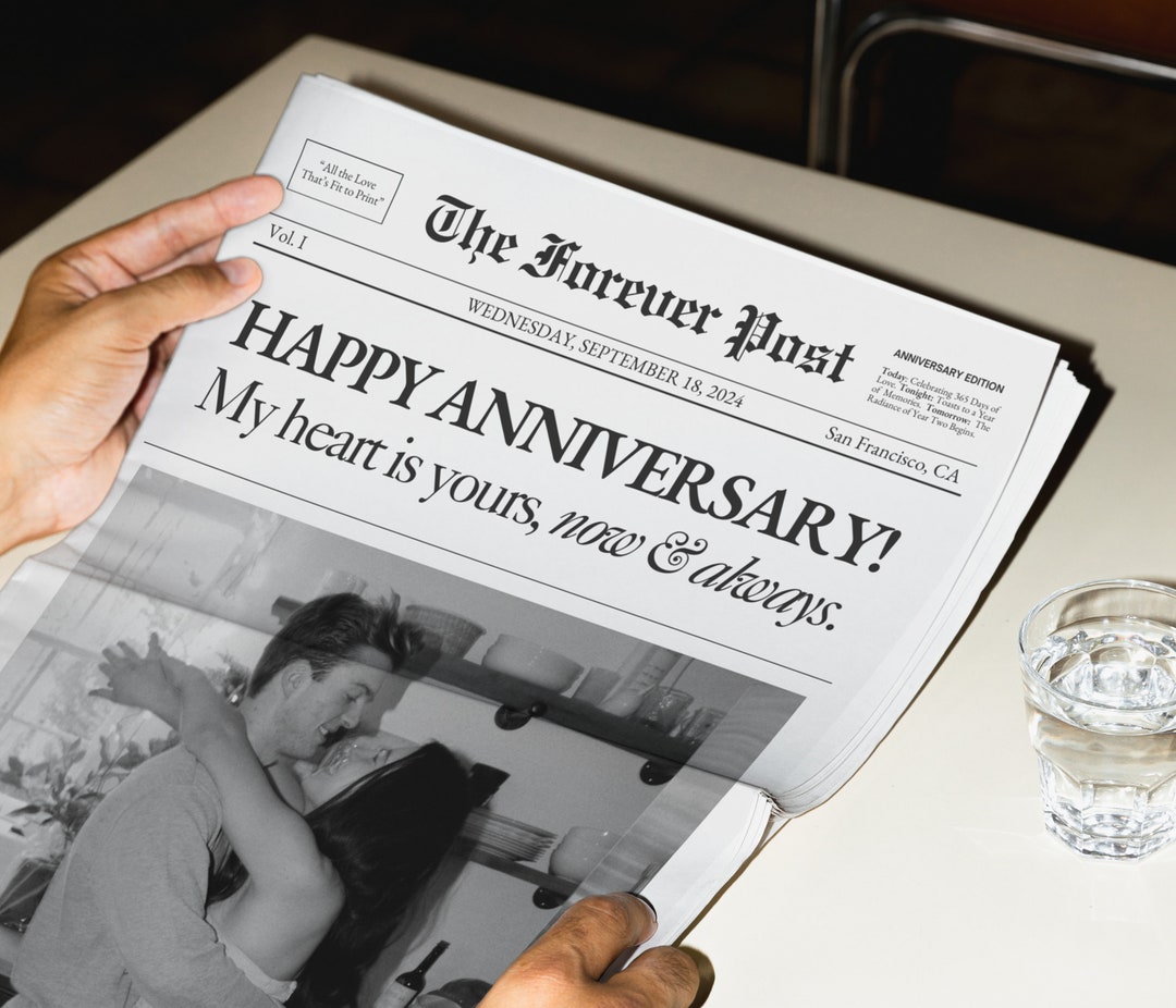 Couple Anniversary Newspaper Template, 1 Year Anniversary Gift for ...