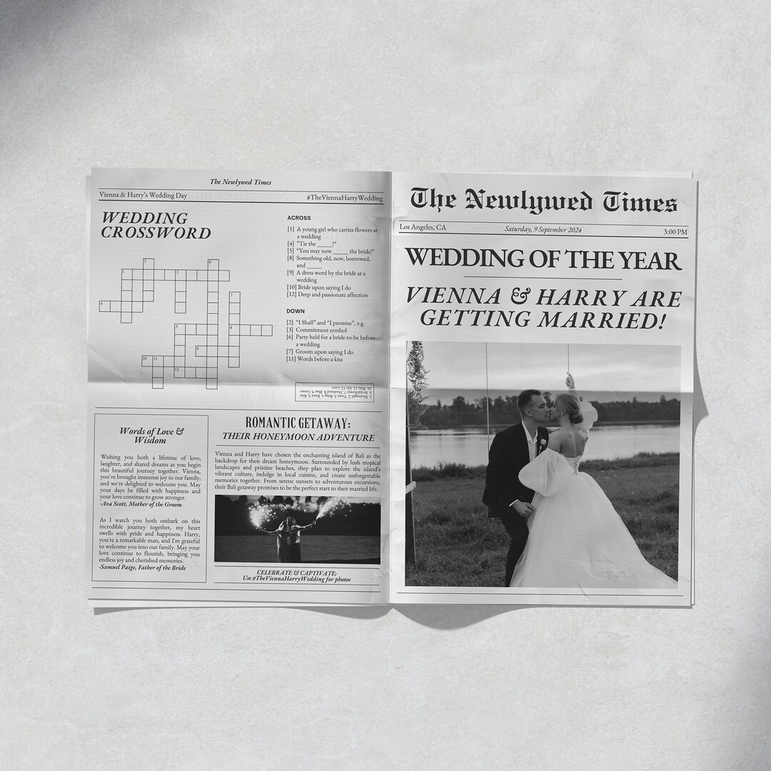 Wedding Day Newspaper Program Template, Printable Newspaper Wedding ...