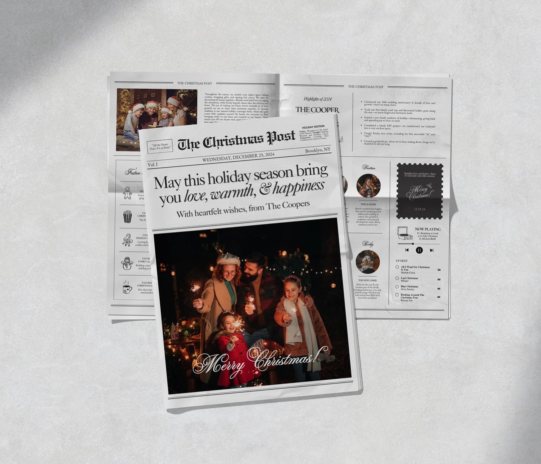 Christmas Newspaper Template, Editable Year in Review Holiday ...