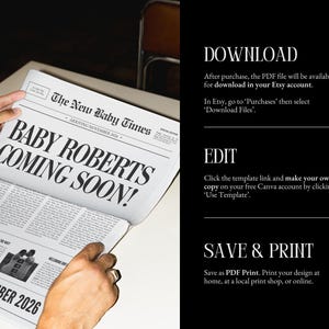 Baby Announcement Newspaper Template, Printable Large Pregnancy ...