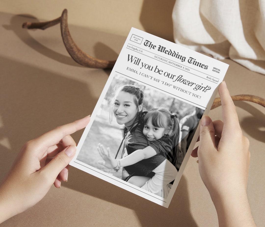 Flower Girl Proposal Newspaper Template, Printable Proposal Card for ...