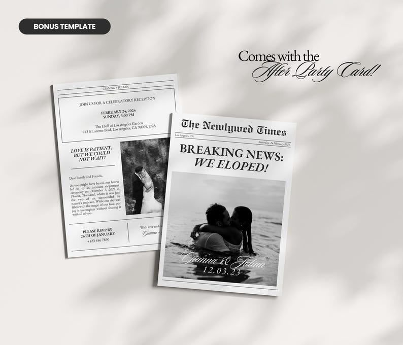 Wedding Elopement Announcement Newspaper Template, Printable Intimate ...