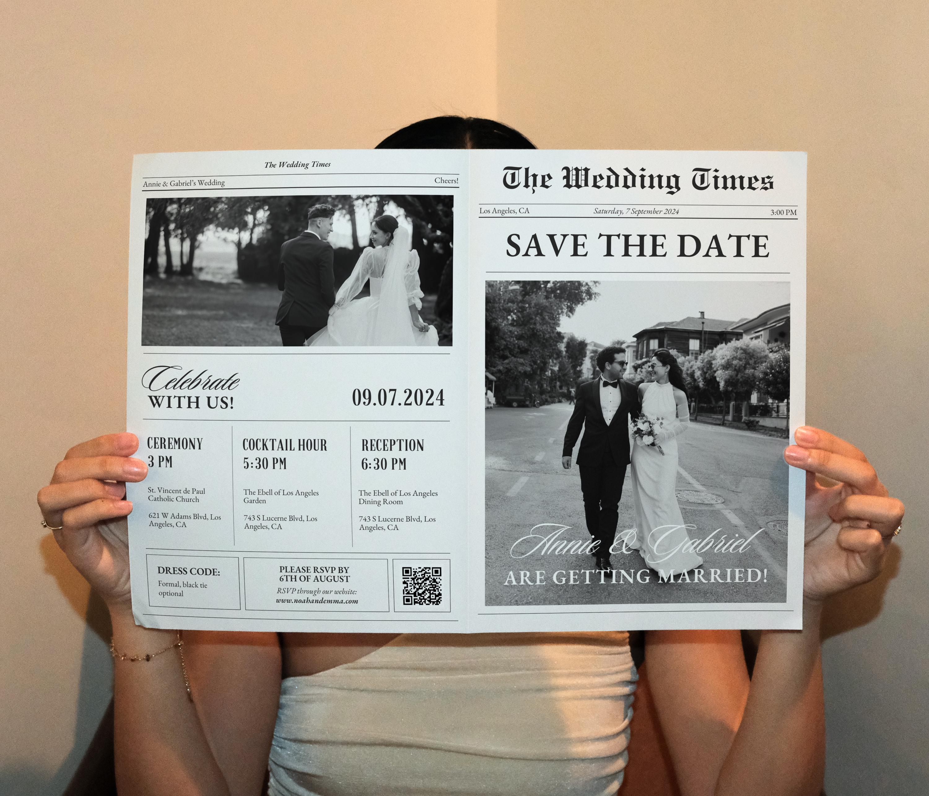Save the Date Wedding Invitation Newspaper Template, Folded Newspaper ...