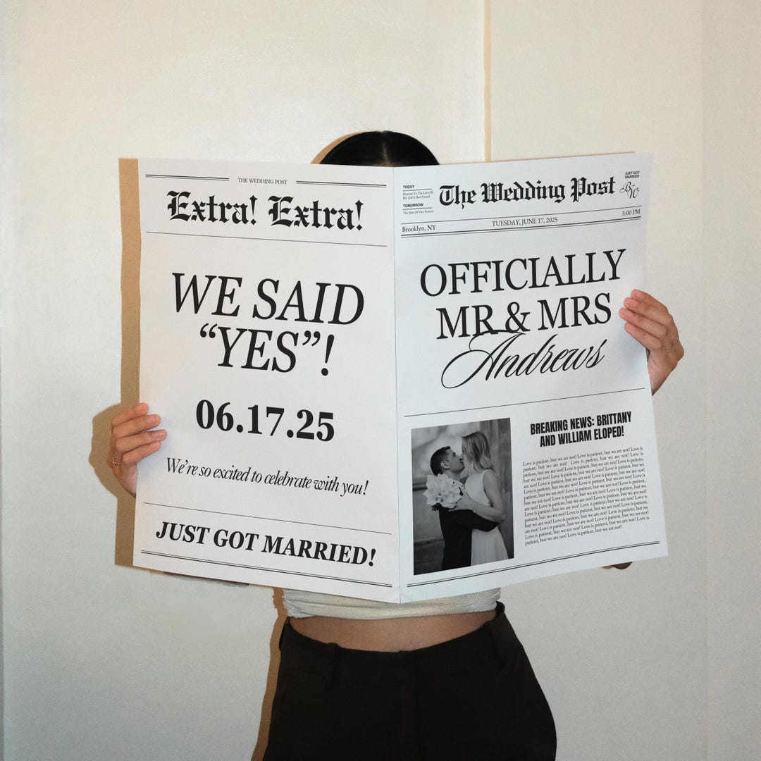 Elopement Announcement Wedding Newspaper Template, Printable Intimate ...