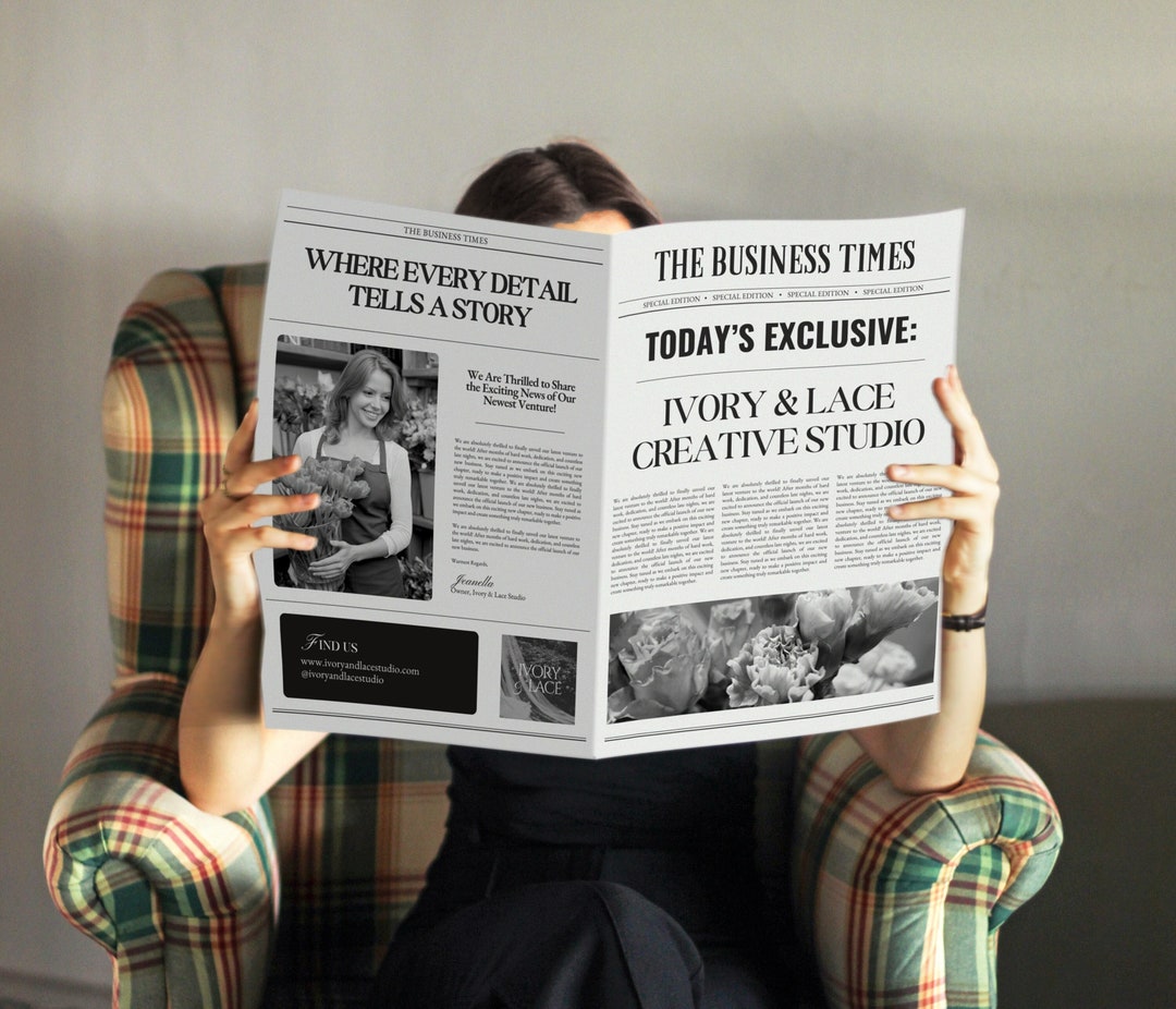 Large Business Newspaper Template, Printable Newspaper for New Business ...